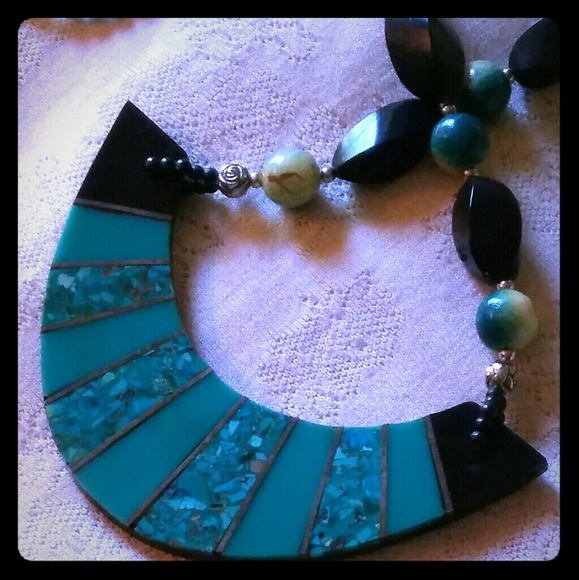 Vintage | Jewelry | Vintage Wood Bead Inlay Statement Necklace | Poshmark
